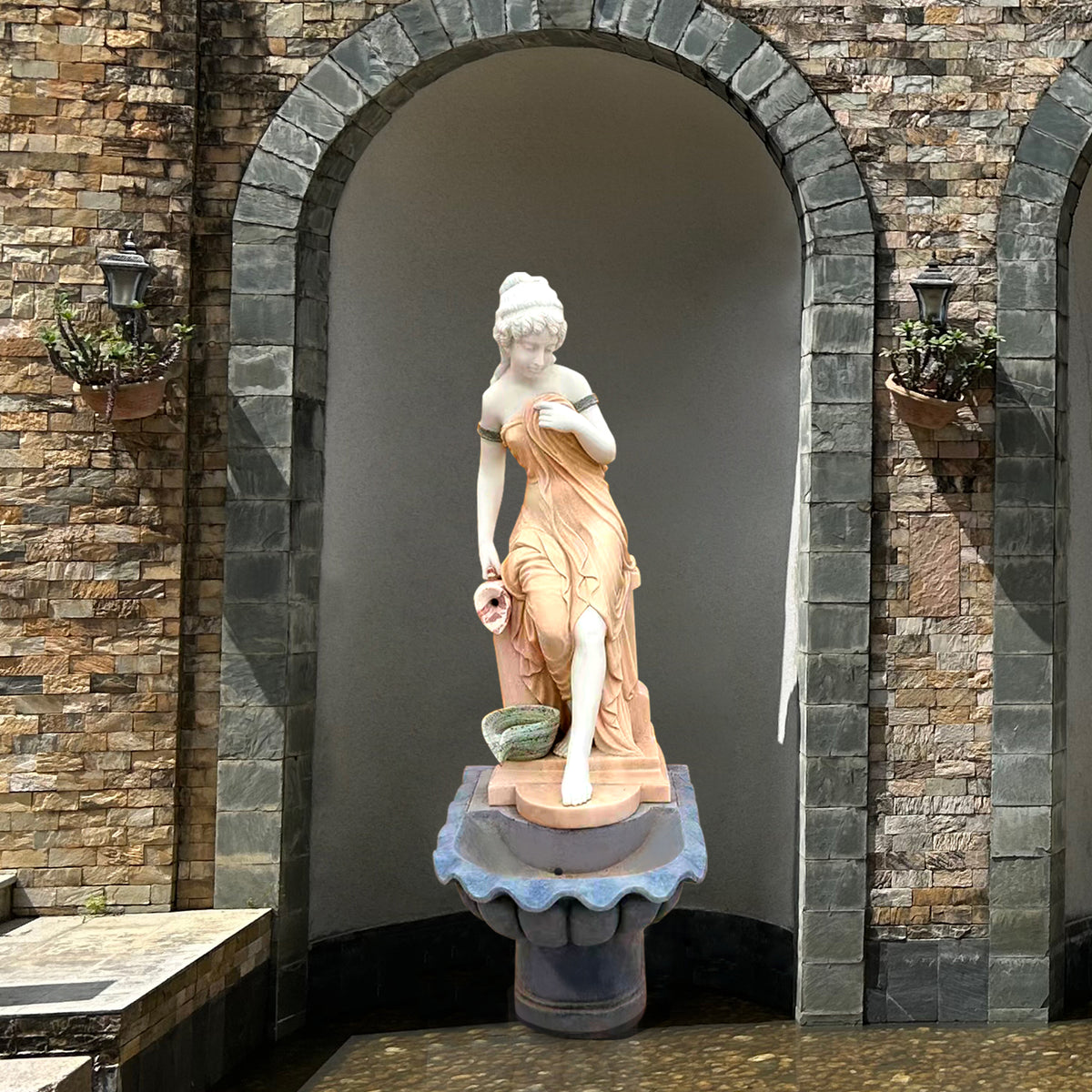PREMIER Hand Carved Colored Marble Statue Woman Pouring Water Custom S ...