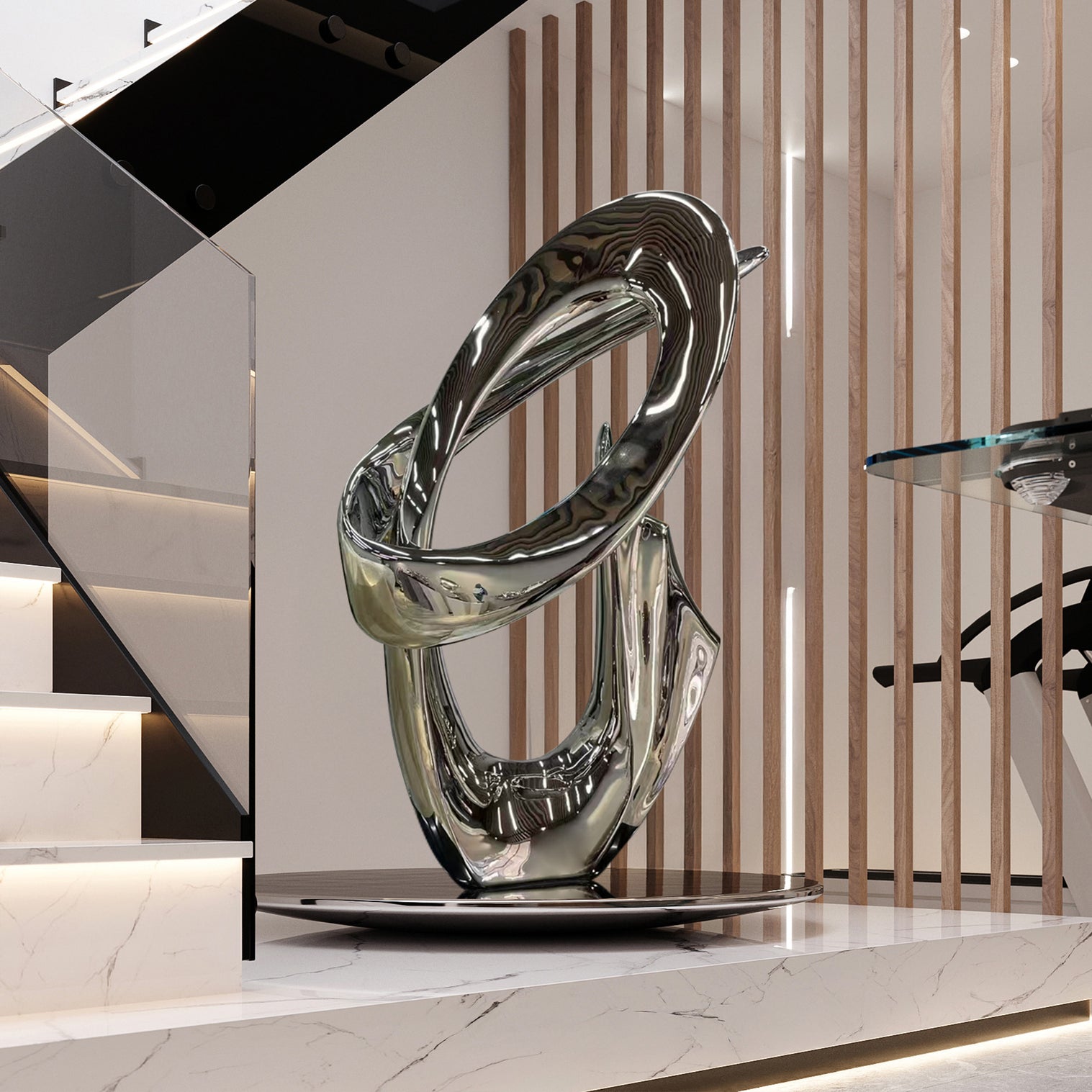 PREMIER Industrial Style Sculpture Sleek Curved Design Metal Sculpture ...