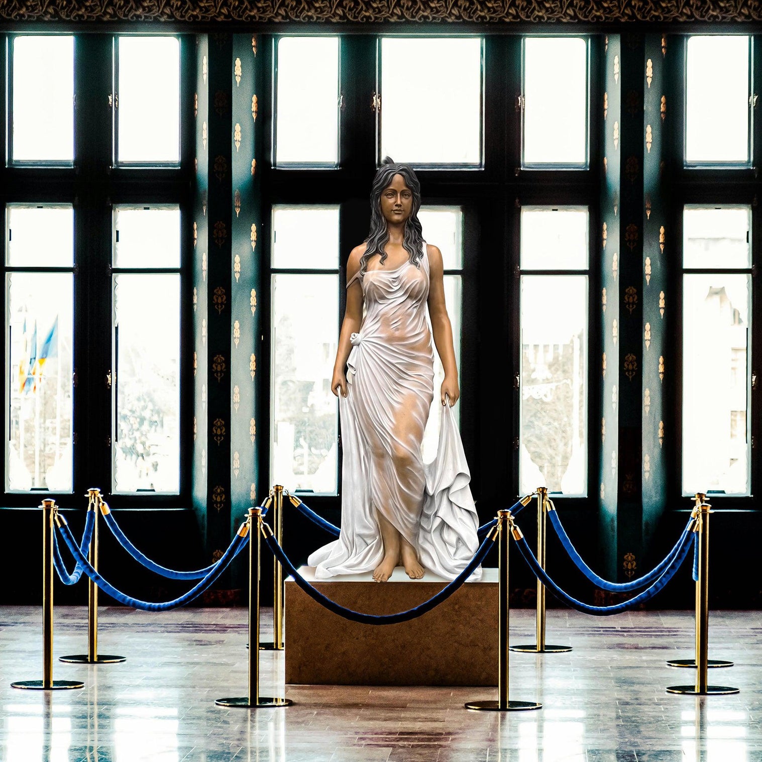 PREMIER Modern Fiberglass Statue of Women Wearing Transparent Skirt Cu ...