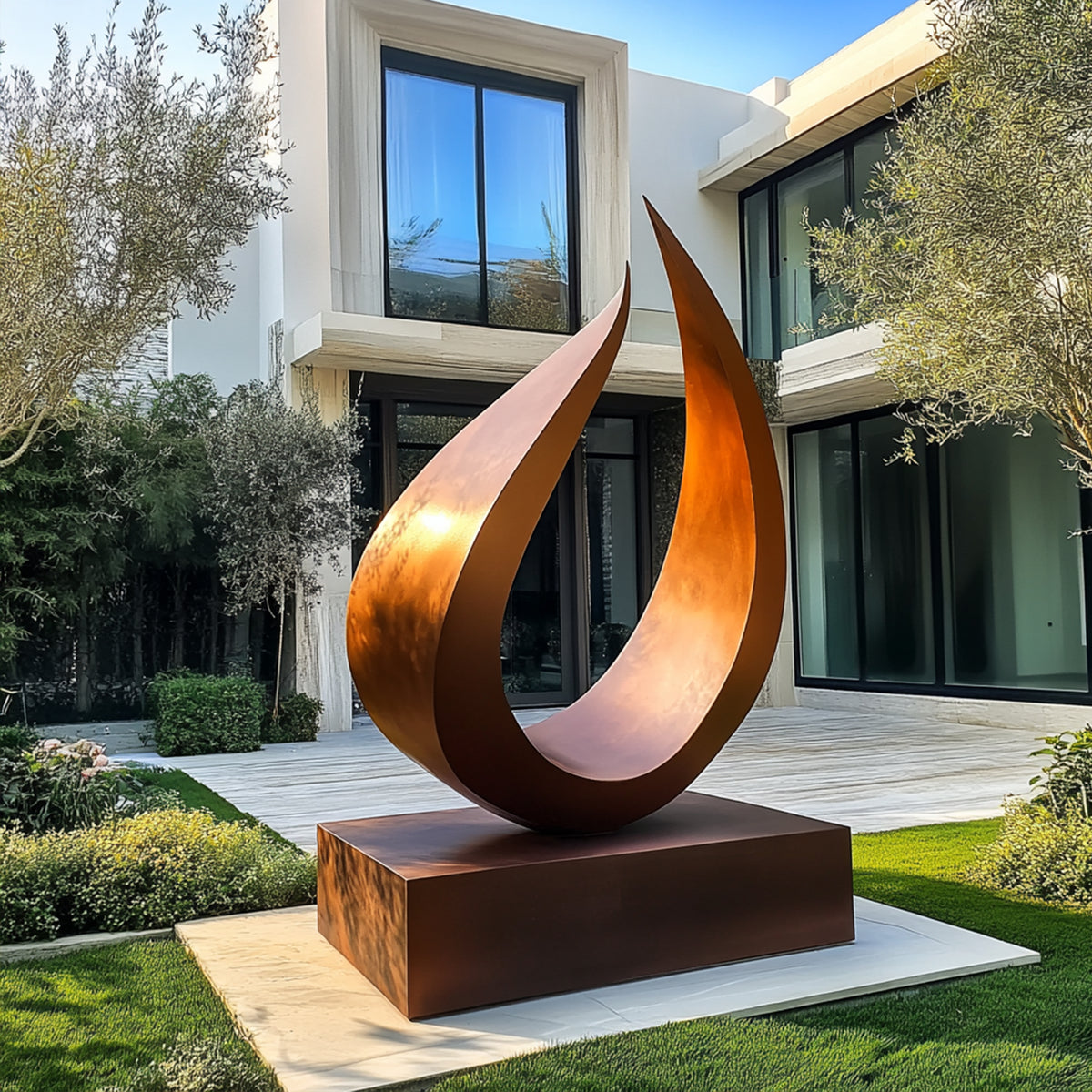 PREMIER Flame Curve Sculpture Contemporary Outdoor Art for Luxury Home ...