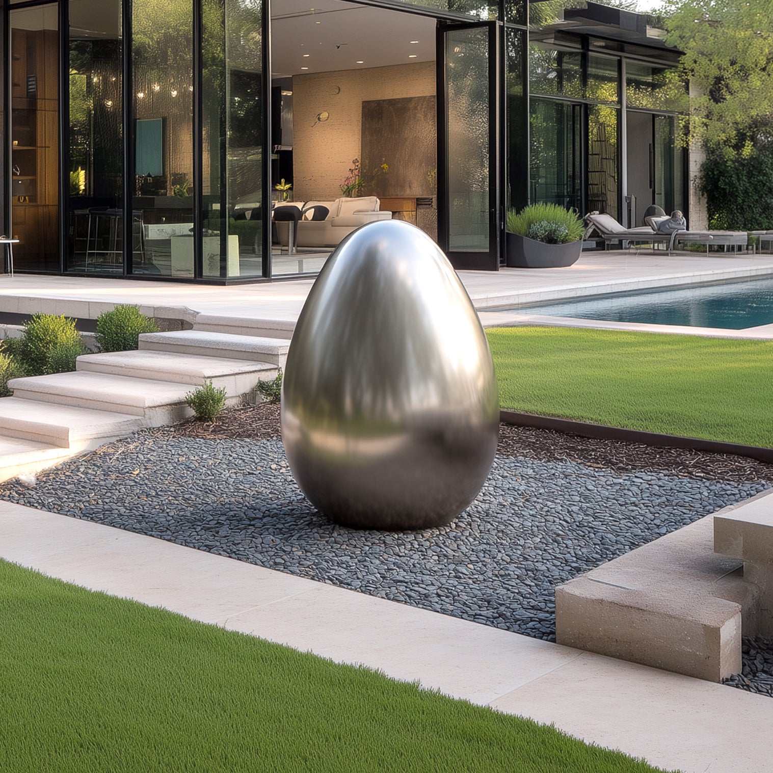 PREMIER Modern Egg-Shaped Stainless Steel Sculpture for Garden or Pool ...