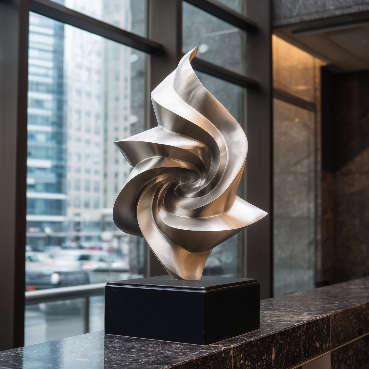 PREMIER Vortex Sculpture Brushed Stainless Steel Abstract Sculpture Ar ...